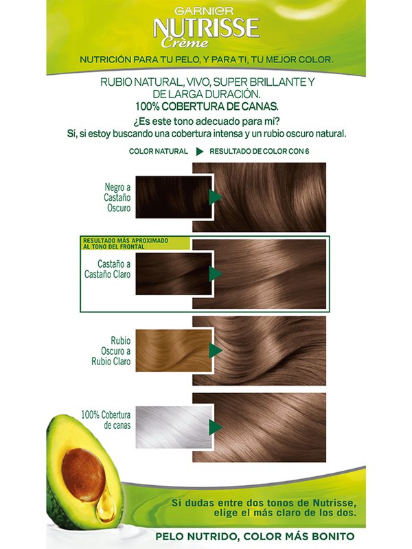 Pelo rubio oscuro. Tinte rubio oscuro 6 Nutrisse - Garnier
